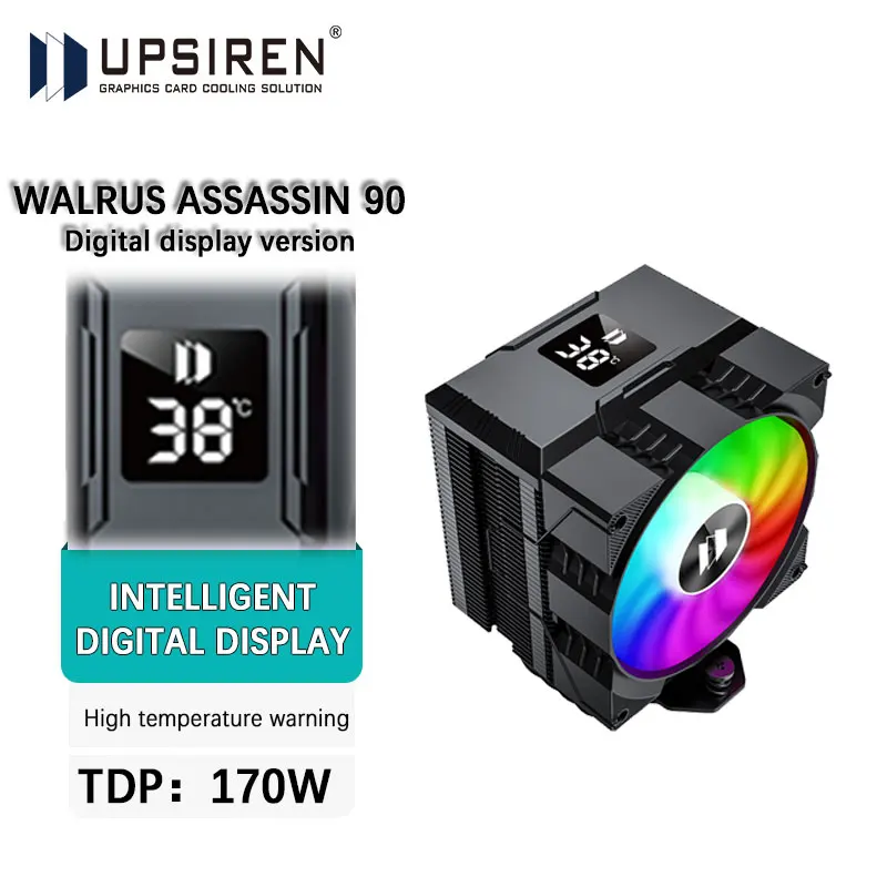 Вентилятор тепловой трубки UPSIREN Walrus Assassin 90 4 с одной башней, кулер с дисплеем ...