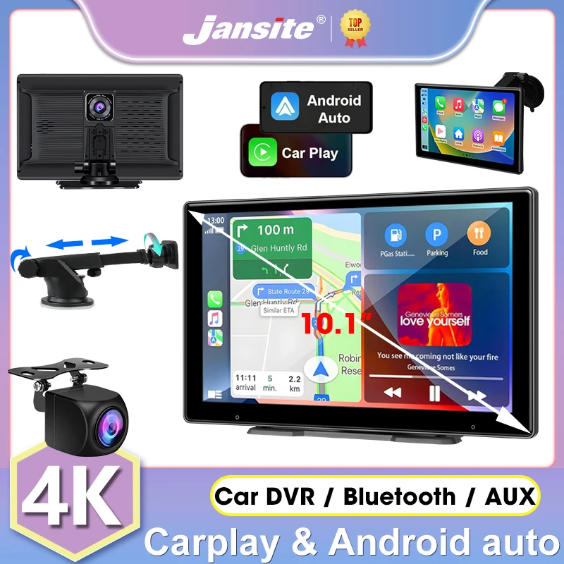 Jansite 10,1-дюймовый автомобильный видеорегистратор 4K Carplay Android ...