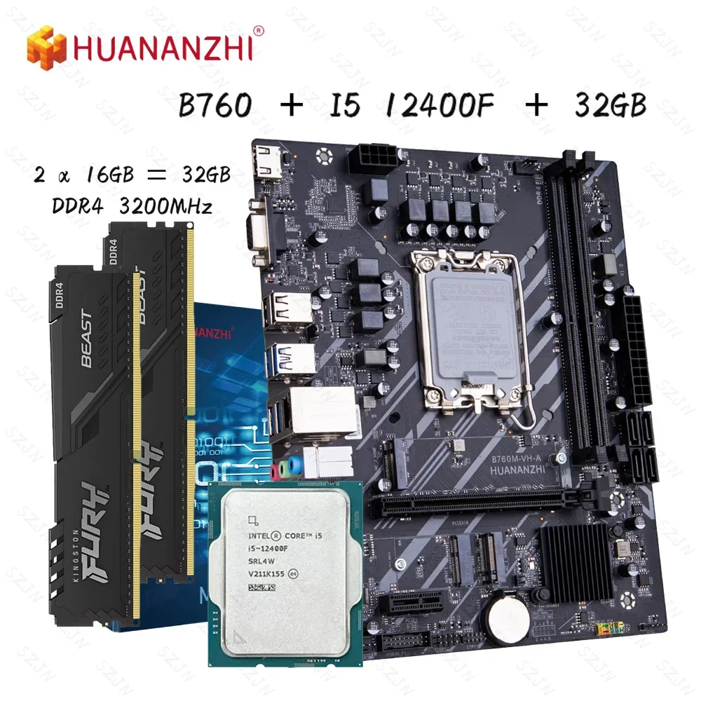 Комплект HUANANZHI B760M с I5 12400F DDR4 32 ГБ 3200 МГц Поддержка M.2 NVME CNVI WIFI B760M VH A ...