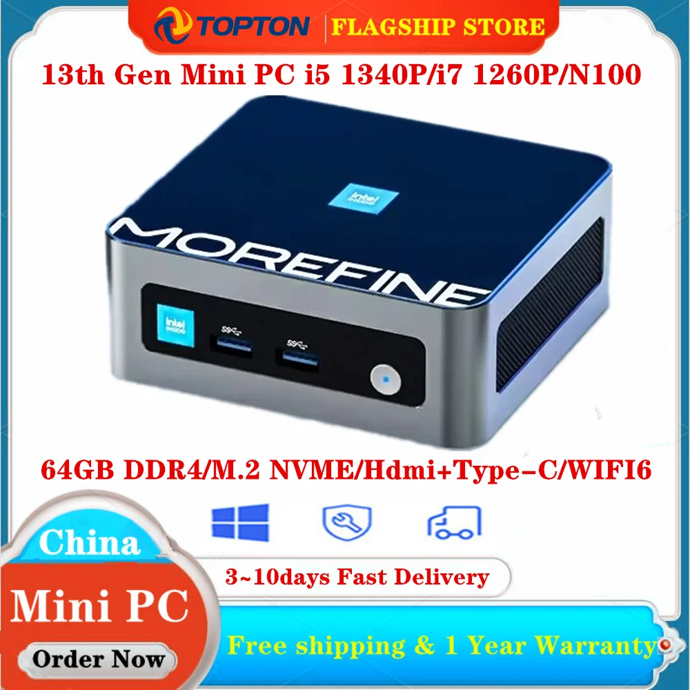 Мини-ПК Morefine 13-го поколения Intel i5 1340P i7 1260P N100 M9 M8 DDR4 NVME Dual HDMI2.0 2.5G ...