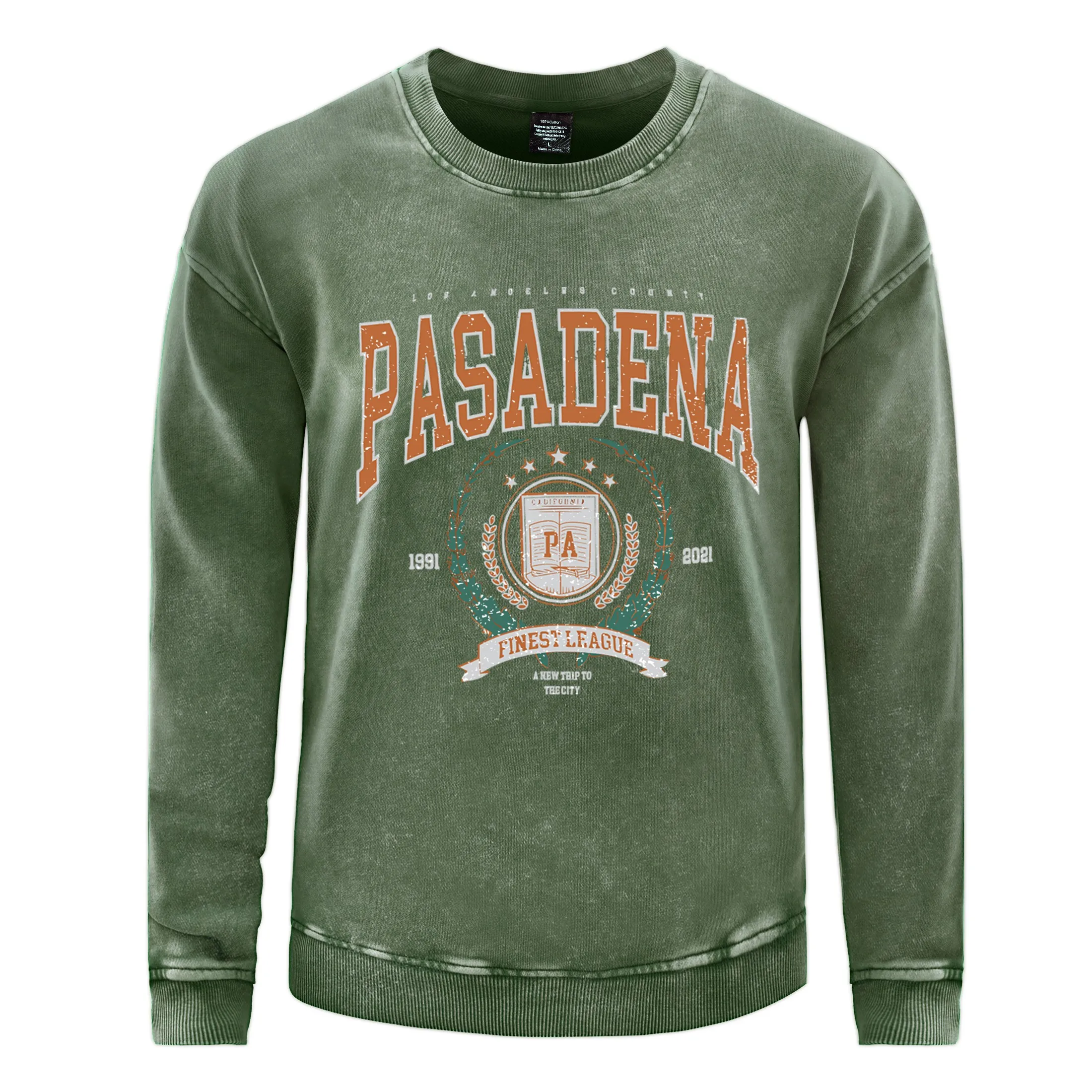 Pasadena Letter And Pattern Design Print Man Washed Sweatshirts Fashion Loose Clothes Casual ...