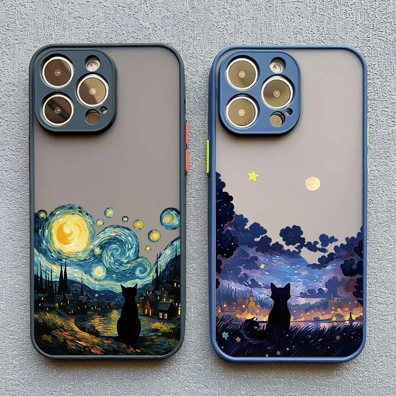 Художественный чехол для телефона Black Cat Starry Night для iPhone 17 ...