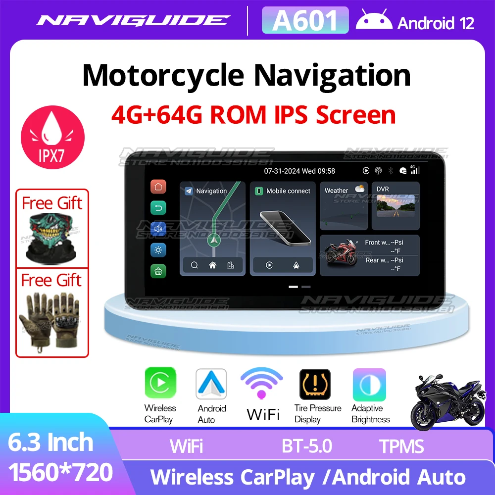 NAVIGUIDE A601 6,3 ''Android 12 4G + 64G Carplay авто мотоцикл GPS навигация водонепроницаемый ...