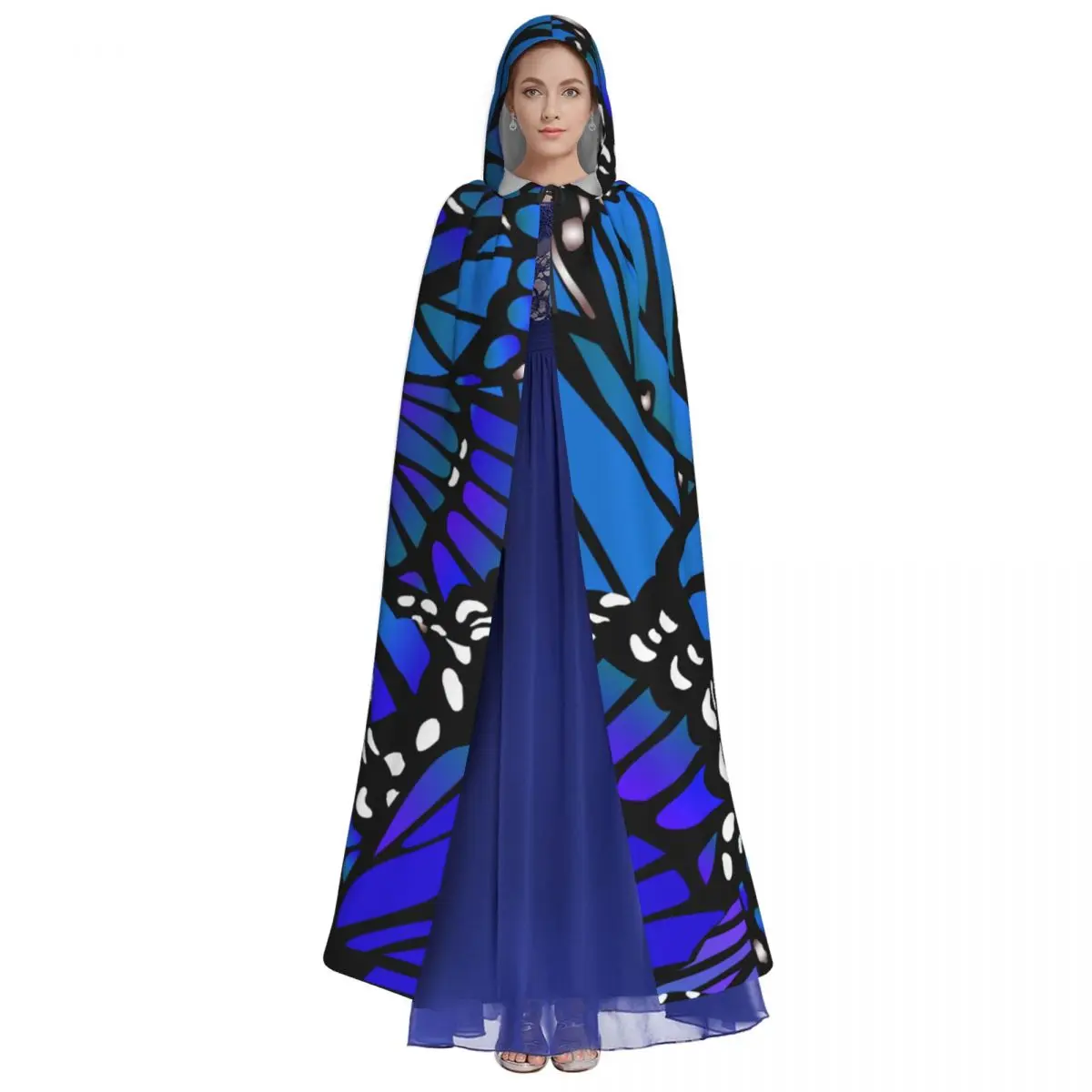 Monarch Butterfly Wings Blue Adult Cloak Cape Hooded Medieval Costume ...