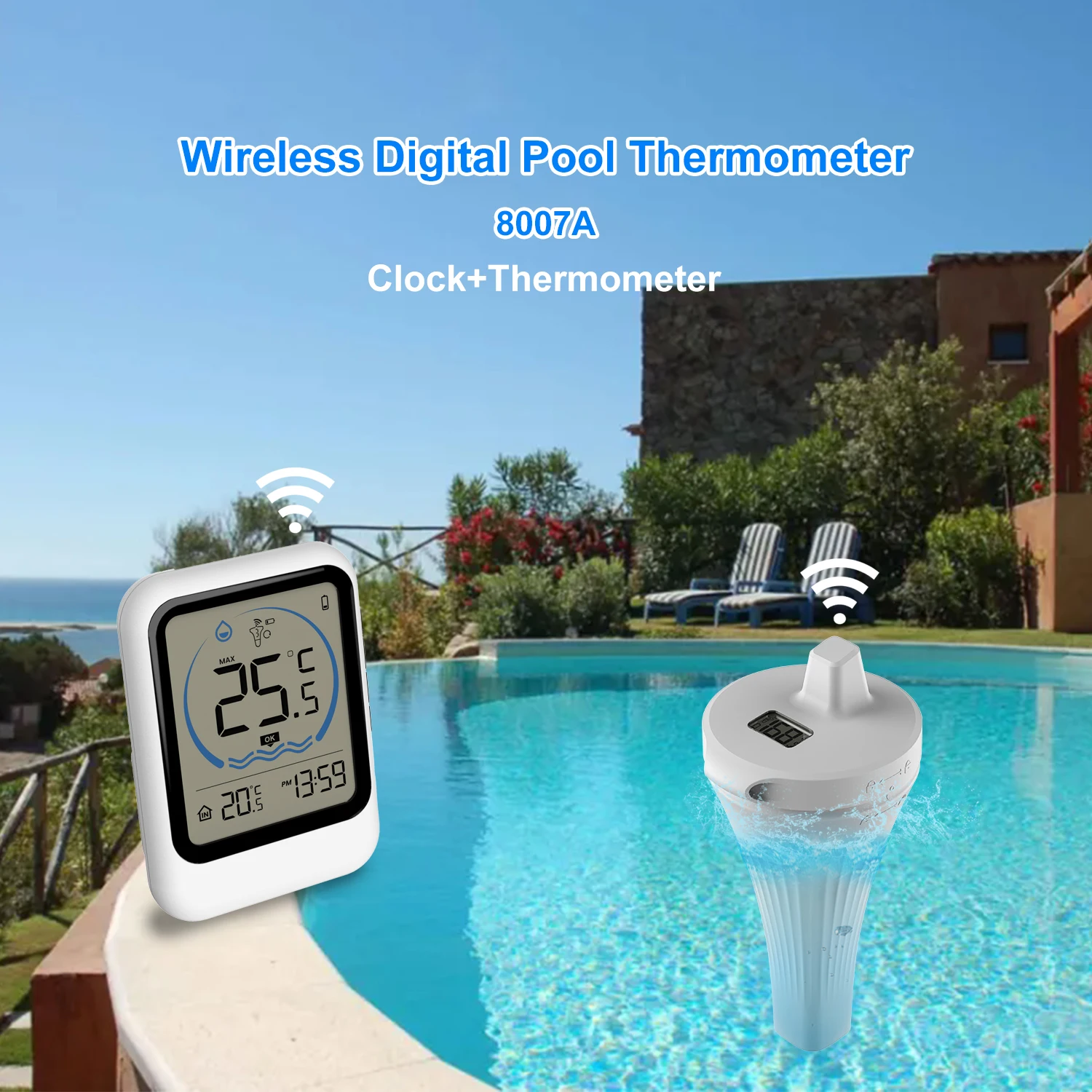 Wireless Digital LCD Pool Thermometer Clock Floating Swimming Pond ...