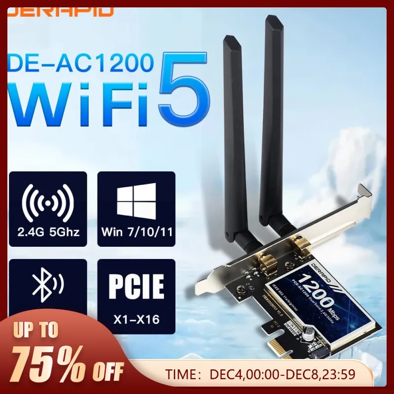 FENVI WiFi 5 PCI-E 무선 어댑터 AC1200 네트워크 카드 듀얼 밴드 2.4G/5GHz 802.11AC 블루투스 ...