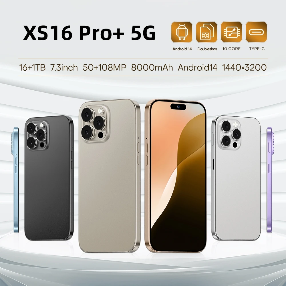 Оригинал для бренда 16 ГБ + 1 ТБ для смартфона 7,3 дюйма XS16 Pro + полноэкранный мобильный ...