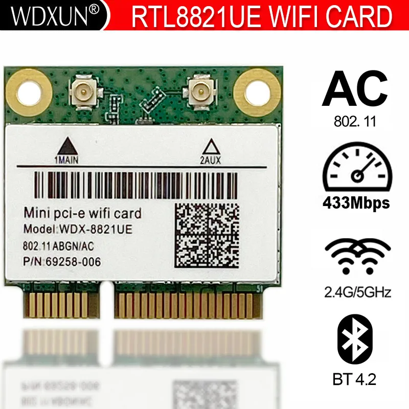 RTL8821CE 802.11AC Wi-Fi + BT 4,2 433 Мбит/с WIFI 4,2 Bluetooth 2,4 ГГц ...