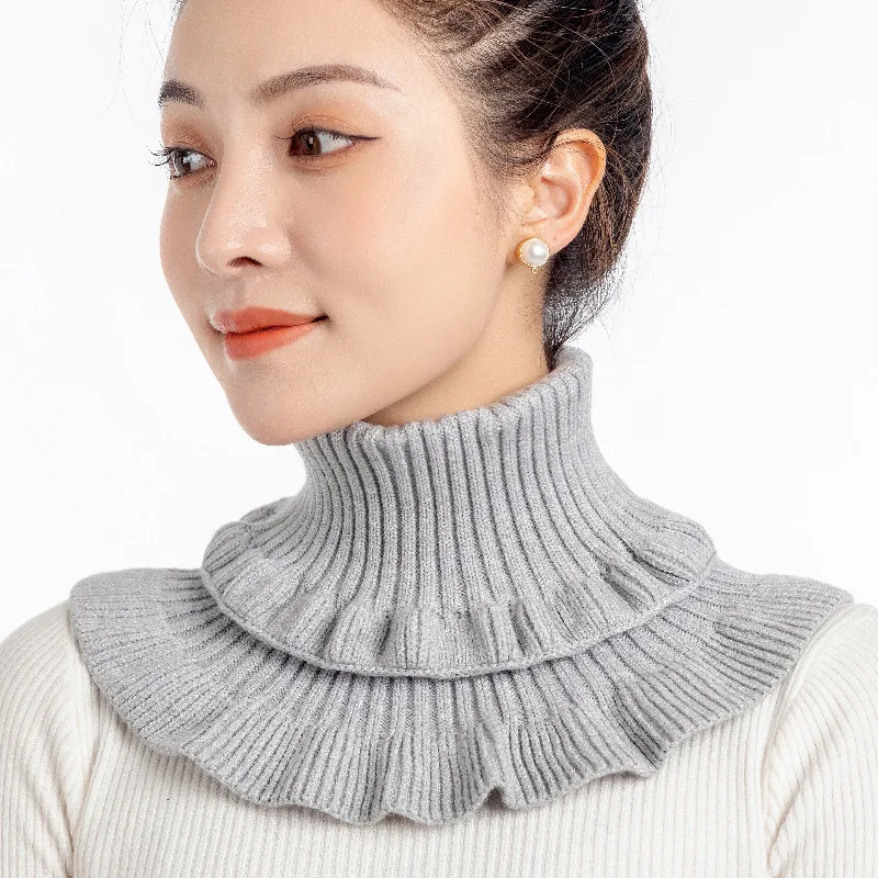 Women Fall/Winter More Versatile Collar High-neck Knit Ruffle Bib Neck ...
