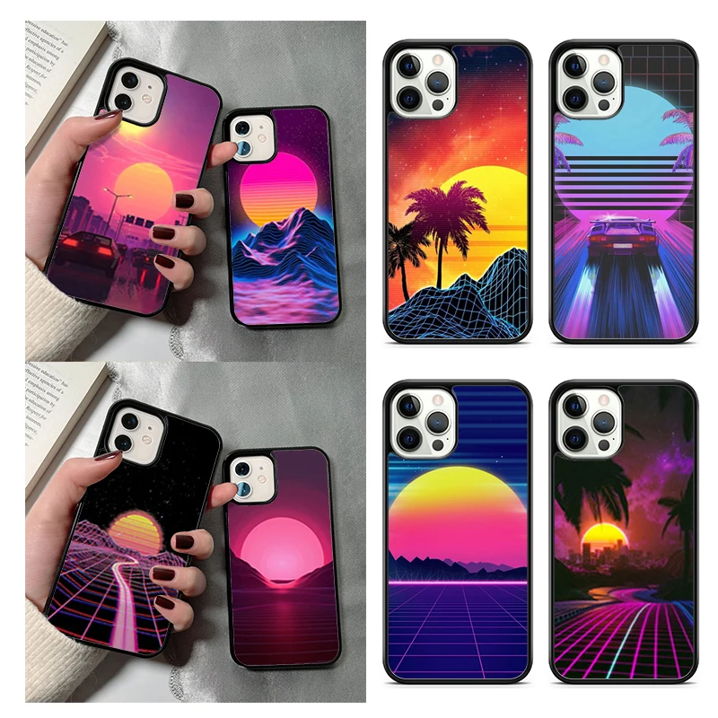Synthwave Sun Neon 80's Phone Case For iPhone 14 15 16 13 12 Mini Max ...