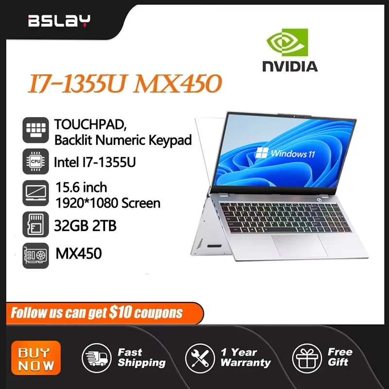 Intel I7-1355U NVIDIA MX450 15,6-дюймовый ноутбук с разблокировкой по ...