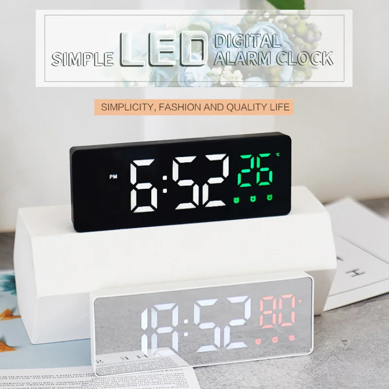 Multicolor Alarm Clock LED Wooden Watch Table Voice Control Digital ...