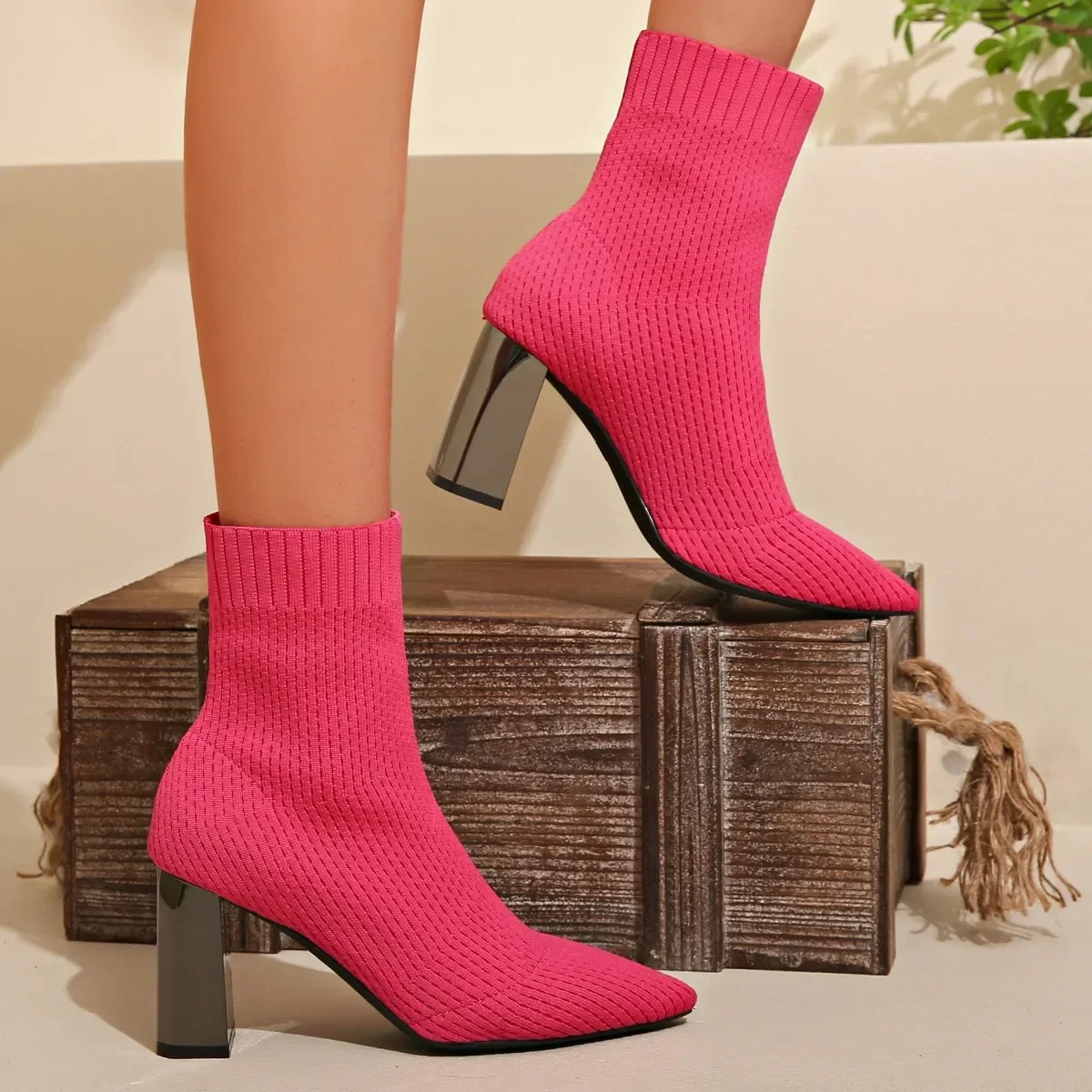 Simple Fashion Stretch Socks Boots for Women High Heels Shoes Knit ...