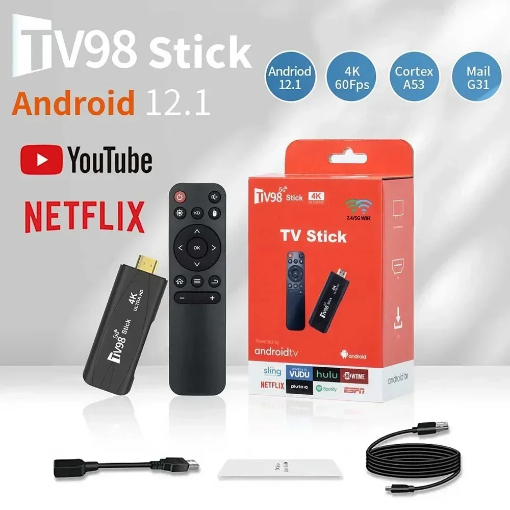Ultra HD TV98 TV Stick Android 12.1 4K Smart Android TV Box 2.4G 5G WiFi Smart TV Box H.265 ...