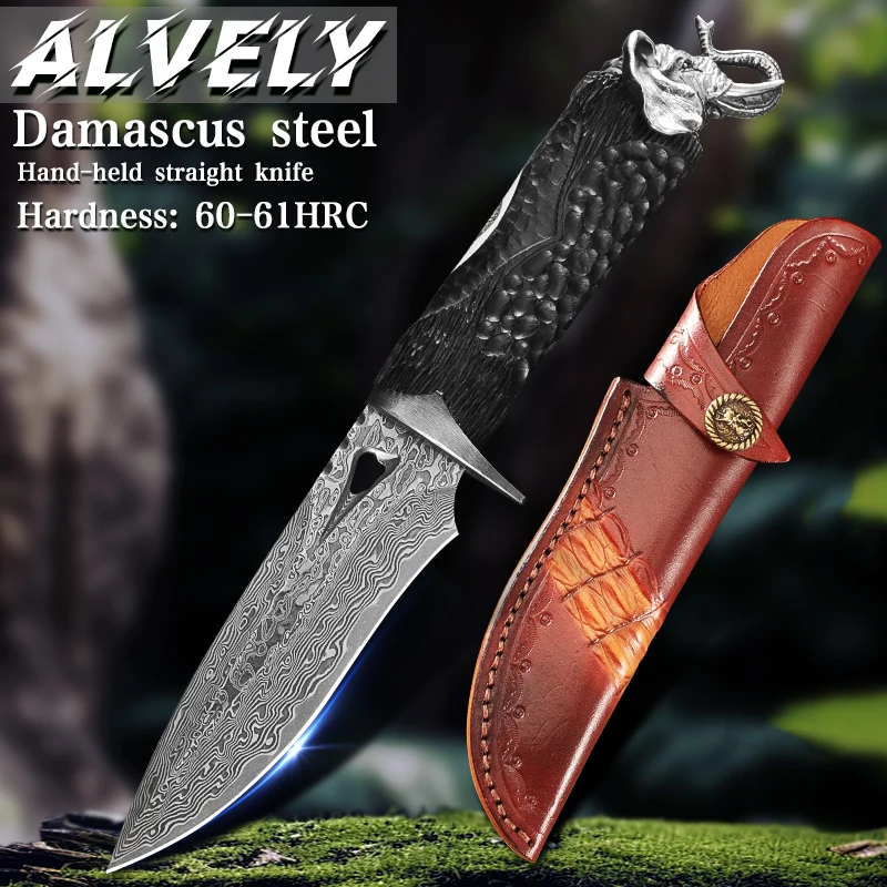 Нож ALVELY охотничий из дамасской стали | AliExpress