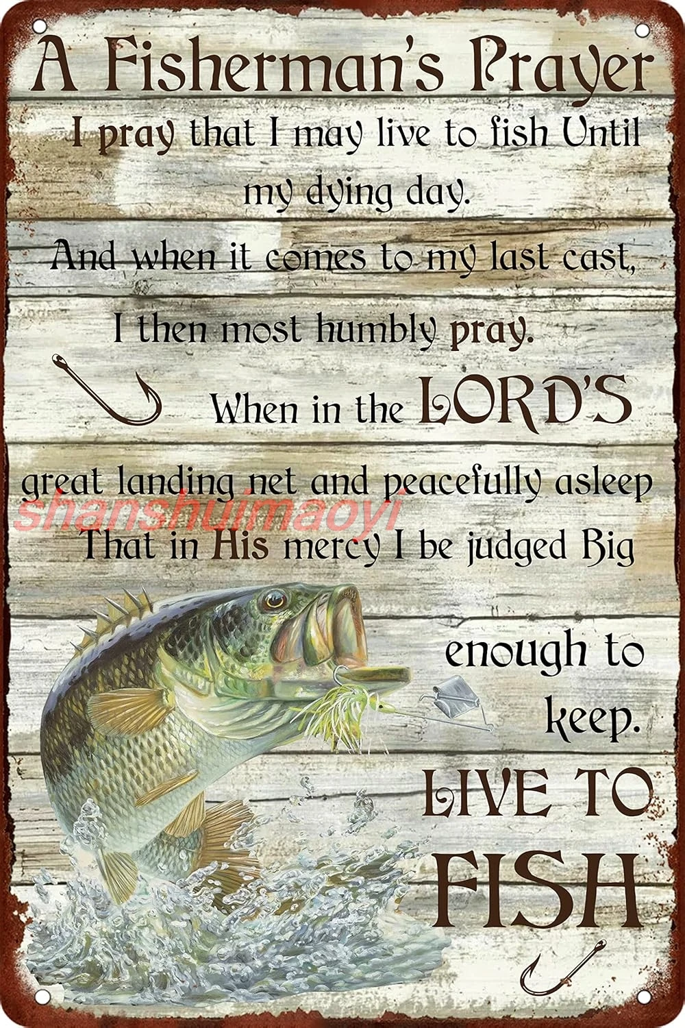 A Fishermans Prayer Metal Sign Live To Fish Vintage Tin Sign Fishing ...