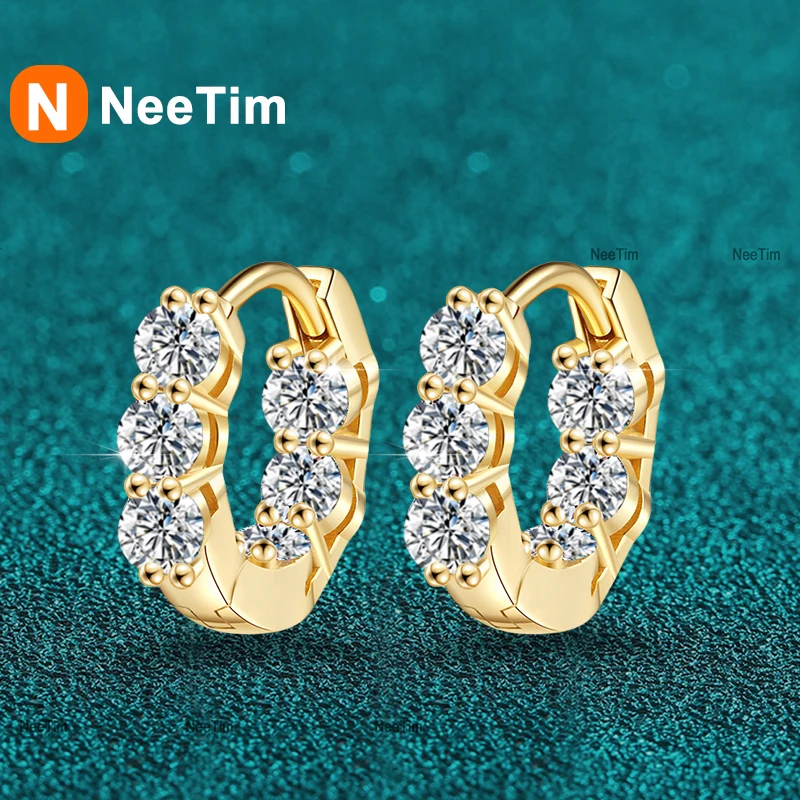 Серьги-кольца NeeTim из серебра 925 с муассанитом 3 мм | AliExpress
