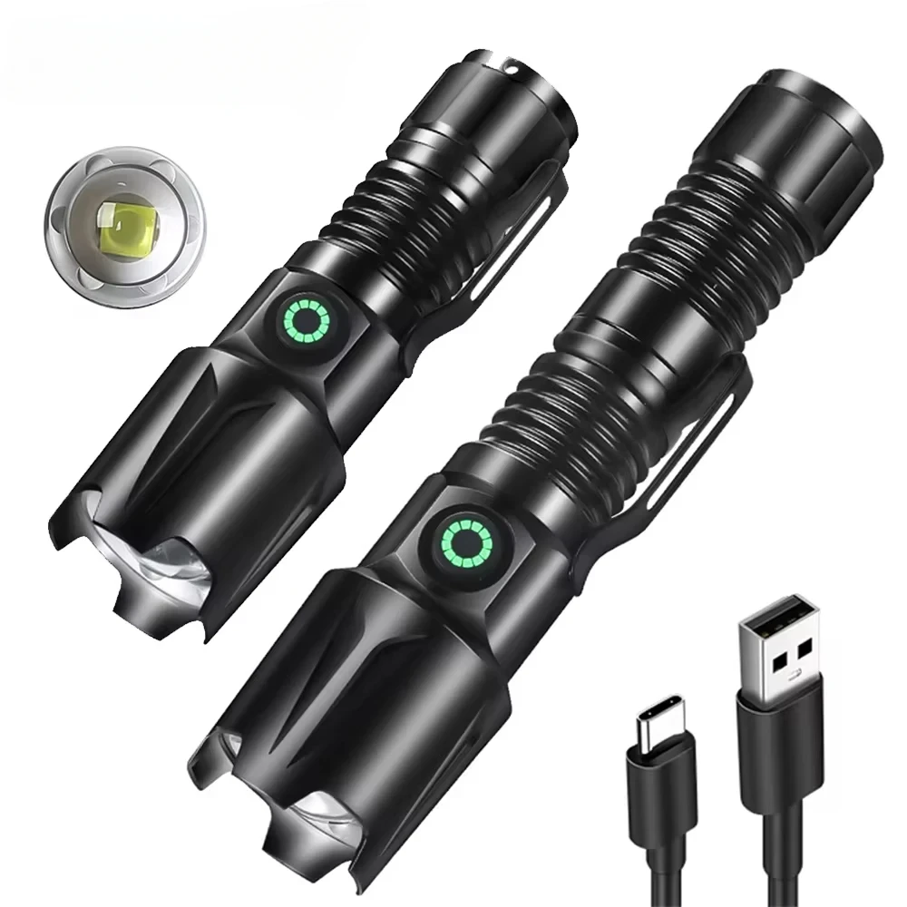 New Mini Ultra Bright XHP50 Flashlight Tactical Retractable Flash Light ...