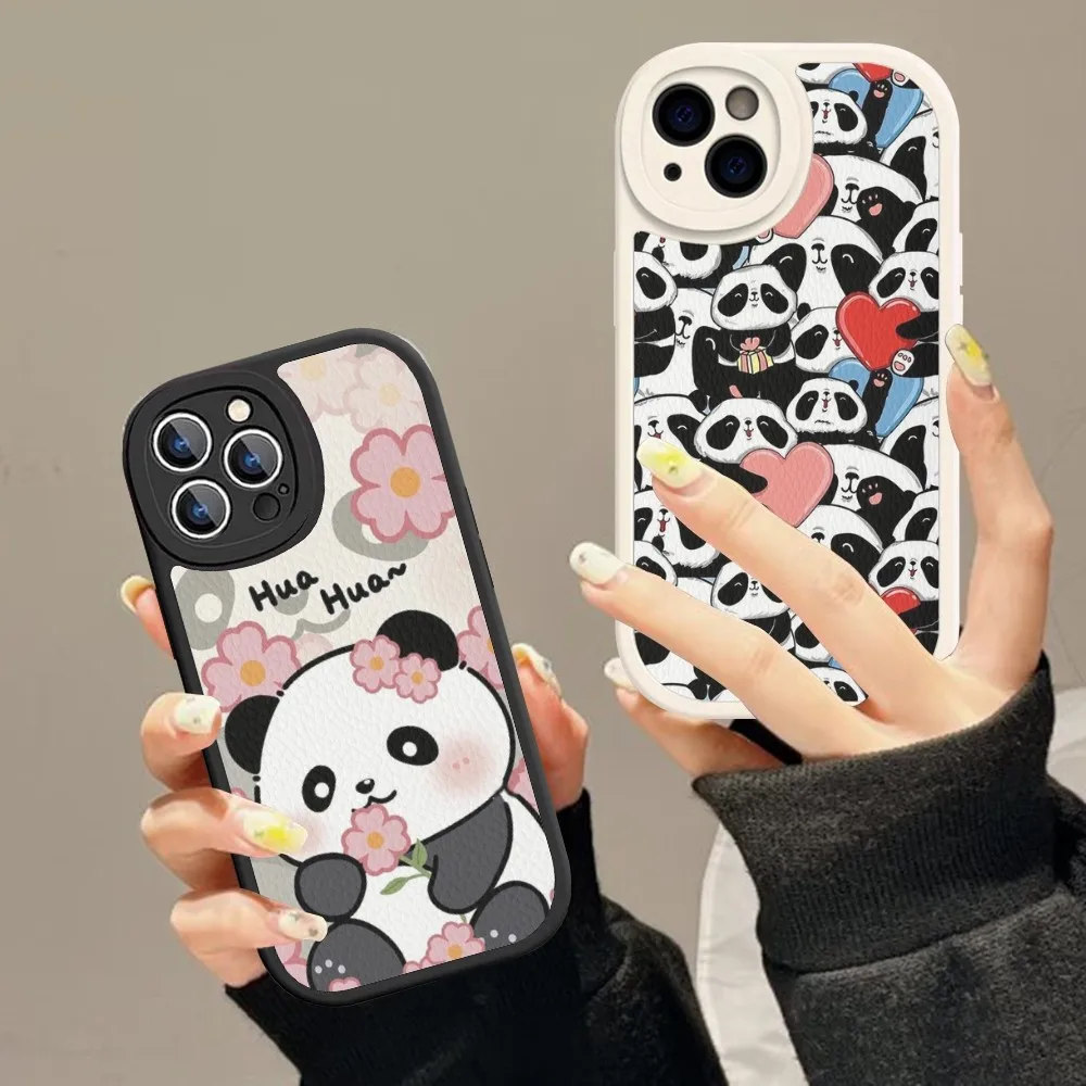 Cartoon Cute Panda Phone Case Hard Leather For IPhone 16 15 14 13 12 ...