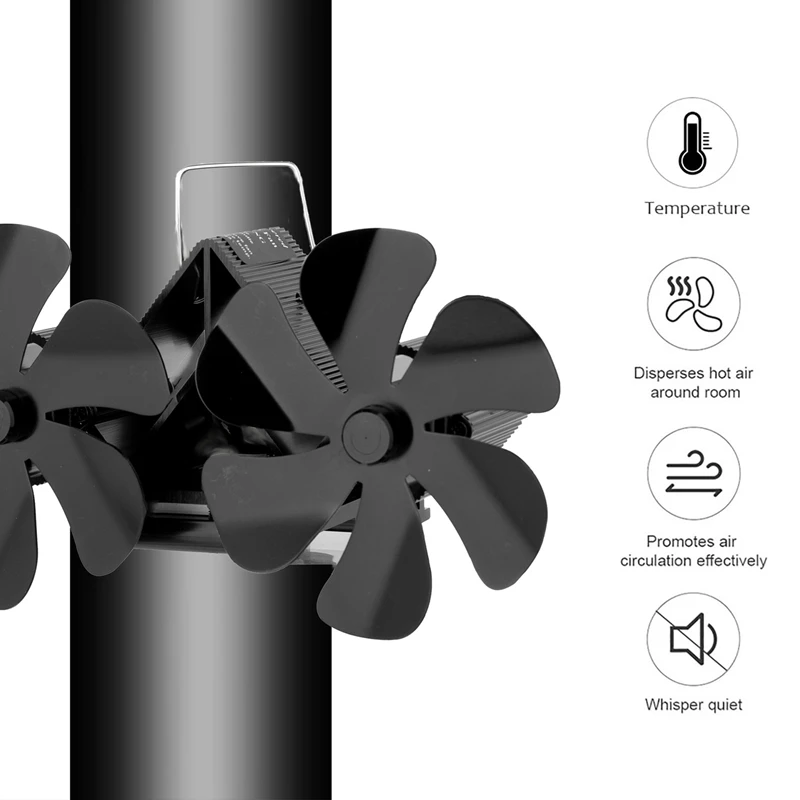 Heat Powered Oscillating Fireplace Fan 6-Blade Wood Burning Stove Fan ...