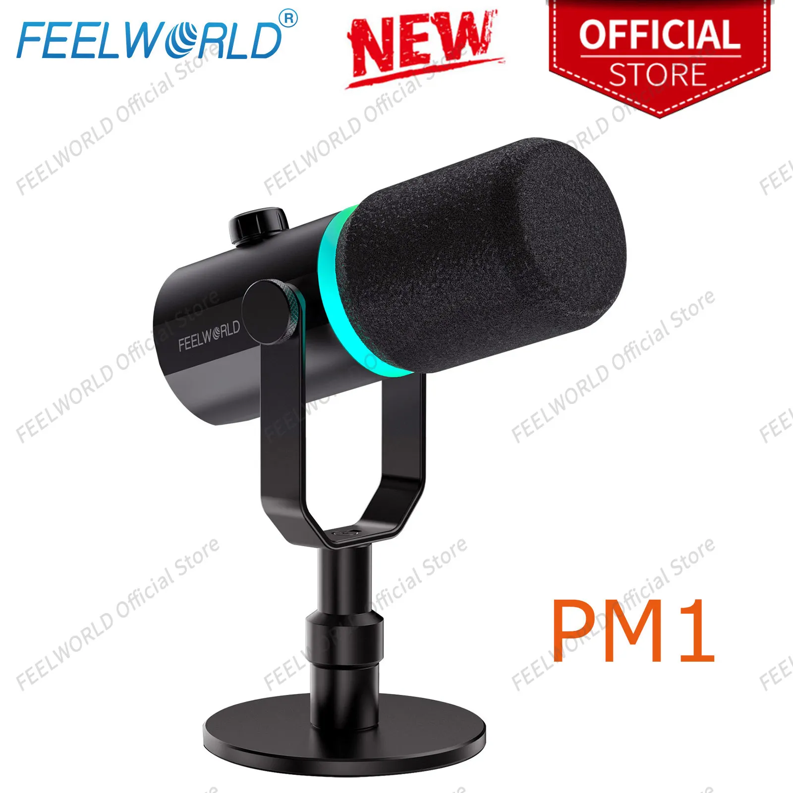 FEELWORLD PM1-XS Динамический микрофон XLR/USB для записи подкастинга, игровой прямой трансляции ...
