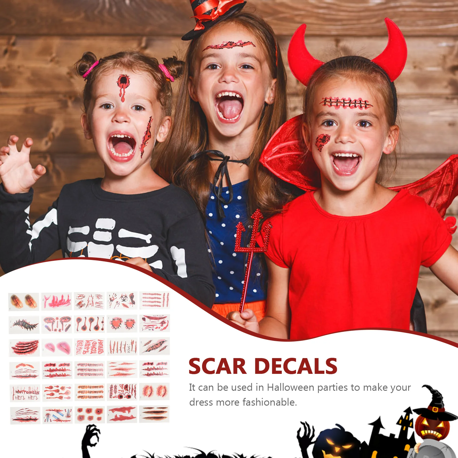 Halloween Scar Stickers Face Tattoos Temporary Sticker Wound Arm Fake ...