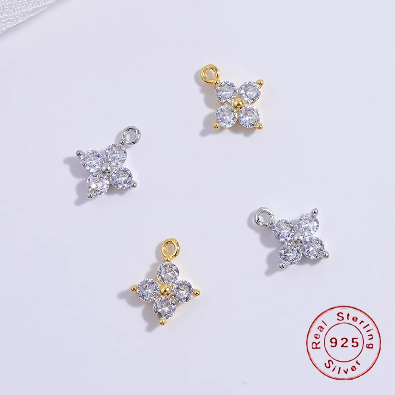 S925 Стерлингового Серебра 9,5 м * 7,6 мм Цирконий Цветок Подвески Подвеска для Изготовления ...