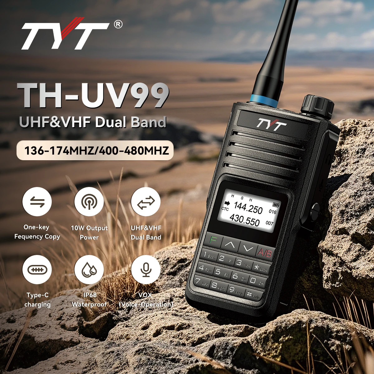 TYT TH-UV99 Водонепроницаемая двухдиапазонная рация IP68 THUV99 10 Вт с зарядкой типа C TH UV99 ...