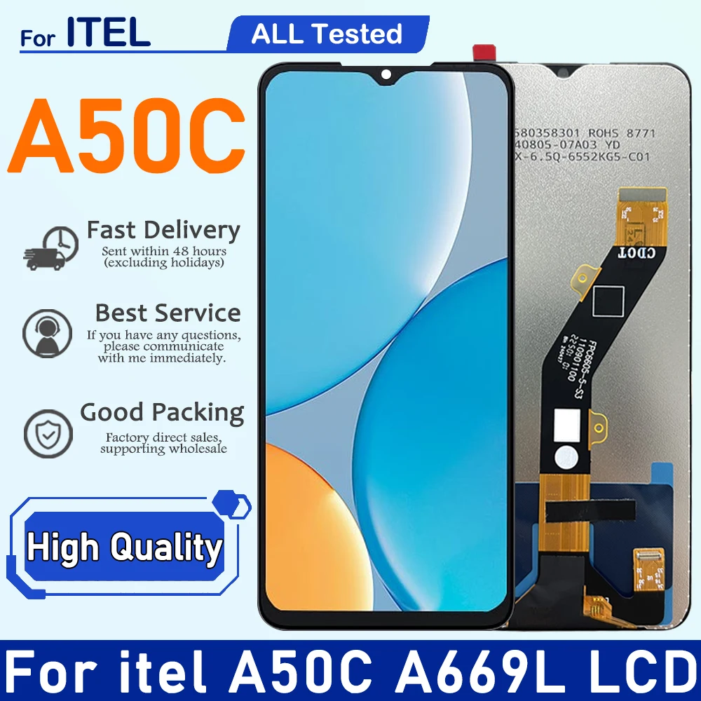 6,56-дюймовый IPS ЖК-дисплей для itel A50C A669L, дигитайзер сенсорного экрана в сборе для itel ...