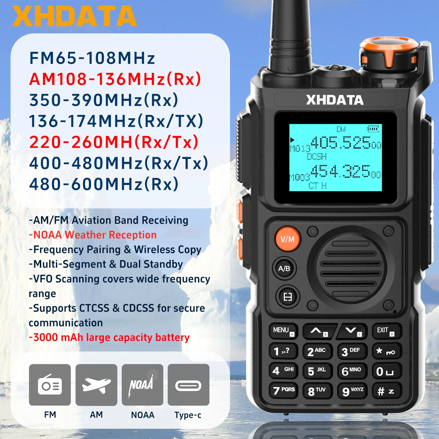 Рация XHDATA E-100 UHF/VHF 3000 мАч | AliExpress