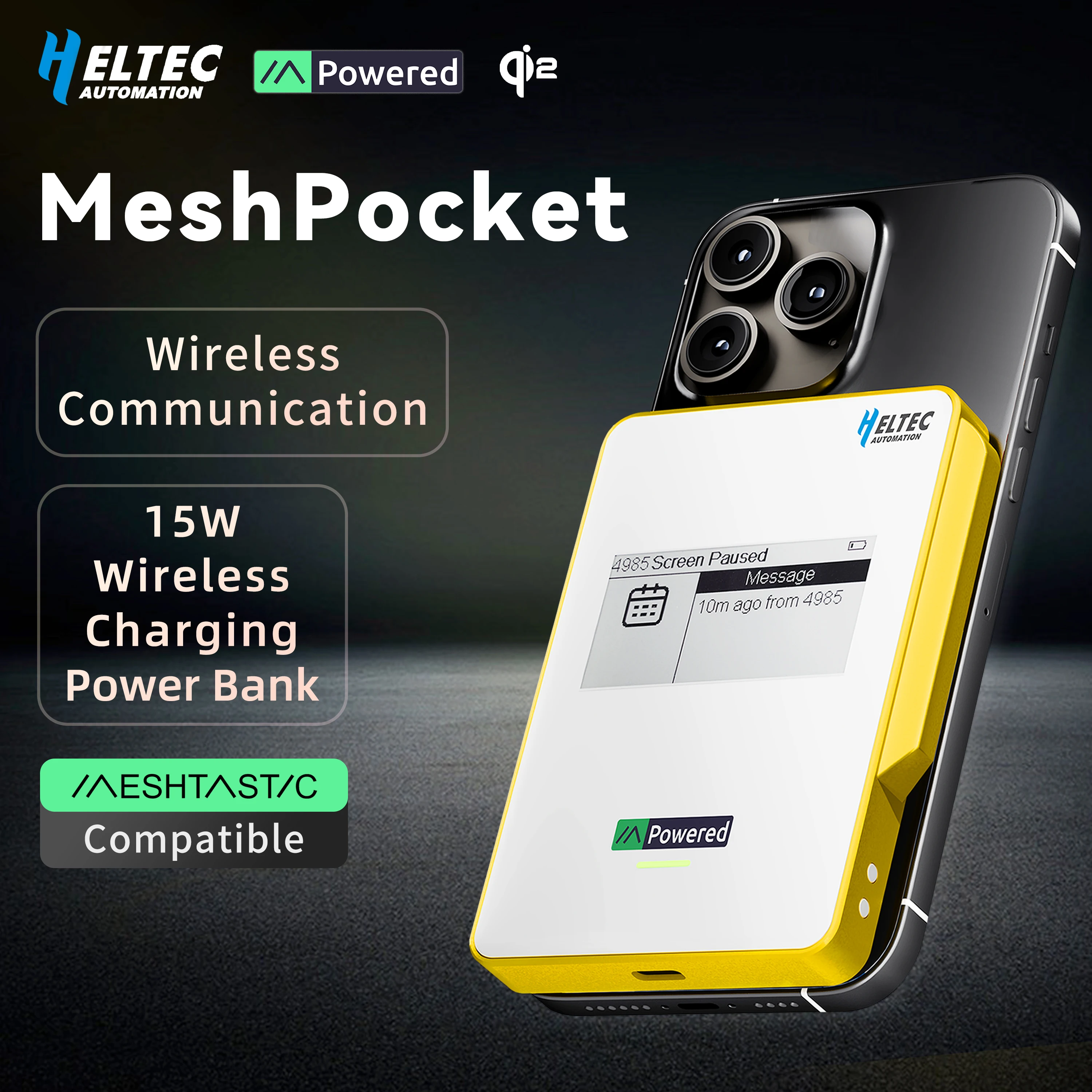Магнитный внешний аккумулятор Heltec MeshPocket Qi2 с месталастичным ...
