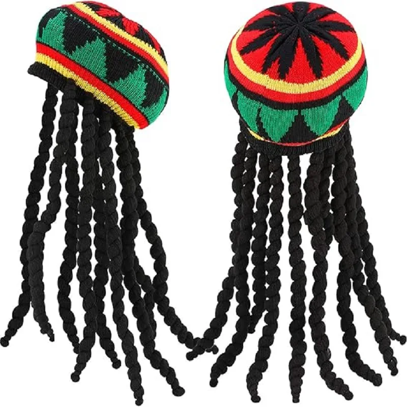 Вязаная шапка Rasta Reggae с искусственными косичками | AliExpress