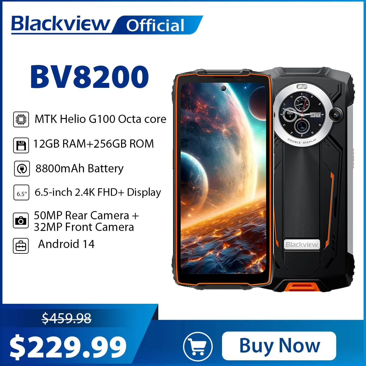 Прочный телефон Blackview BV8200, 6,5 дюйма, 2,4 К, 120 Гц, дисплей MTK ...
