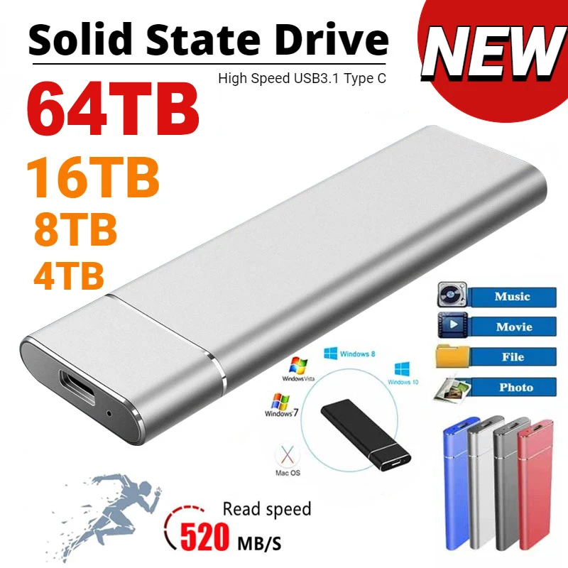 External Hard Drive SSD 1TB High-capacity USB/Type-C Interface High ...