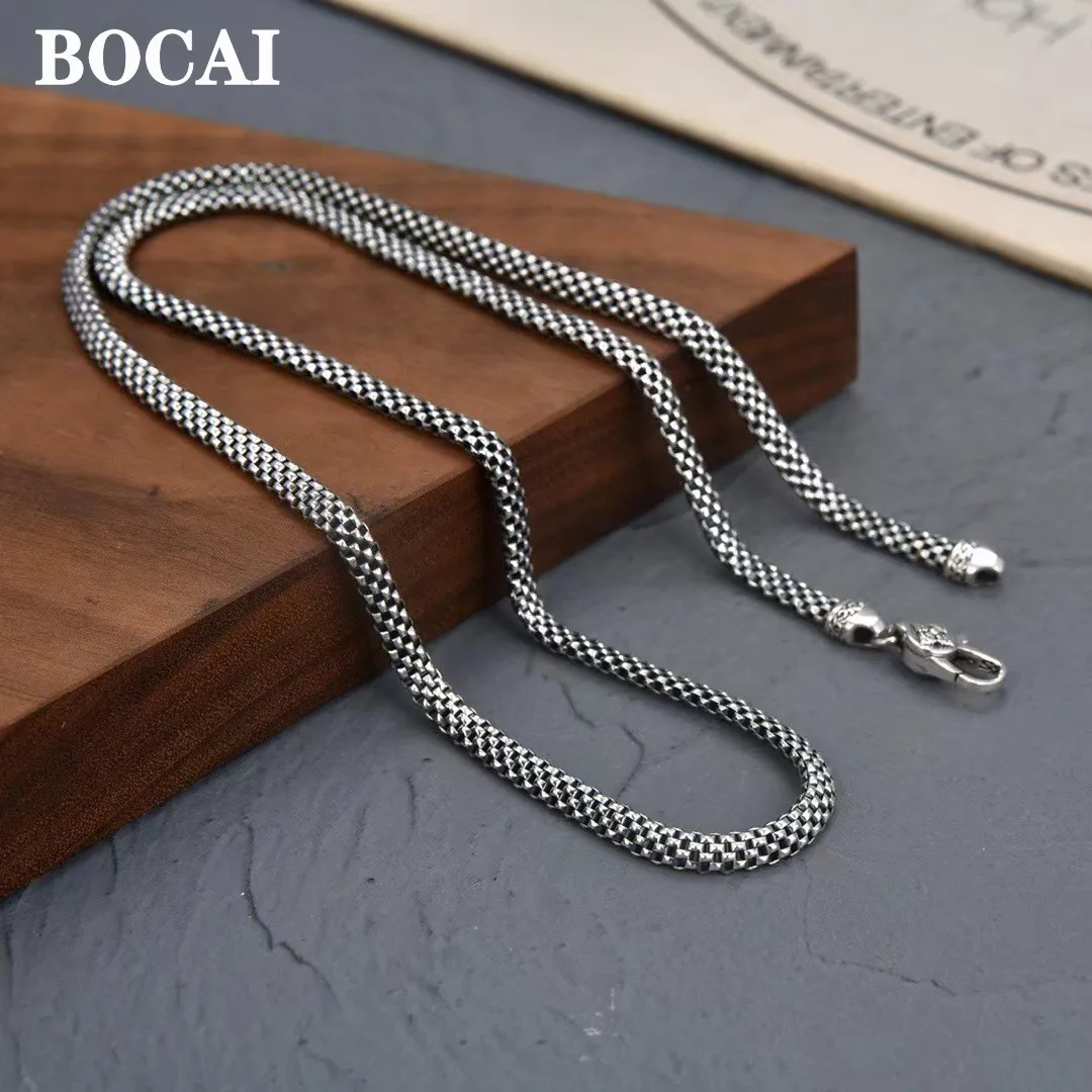 Г., серебряные ювелирные изделия BOCAI S925, итальянская цепочка 4 мм, ожерелье из плоской ...