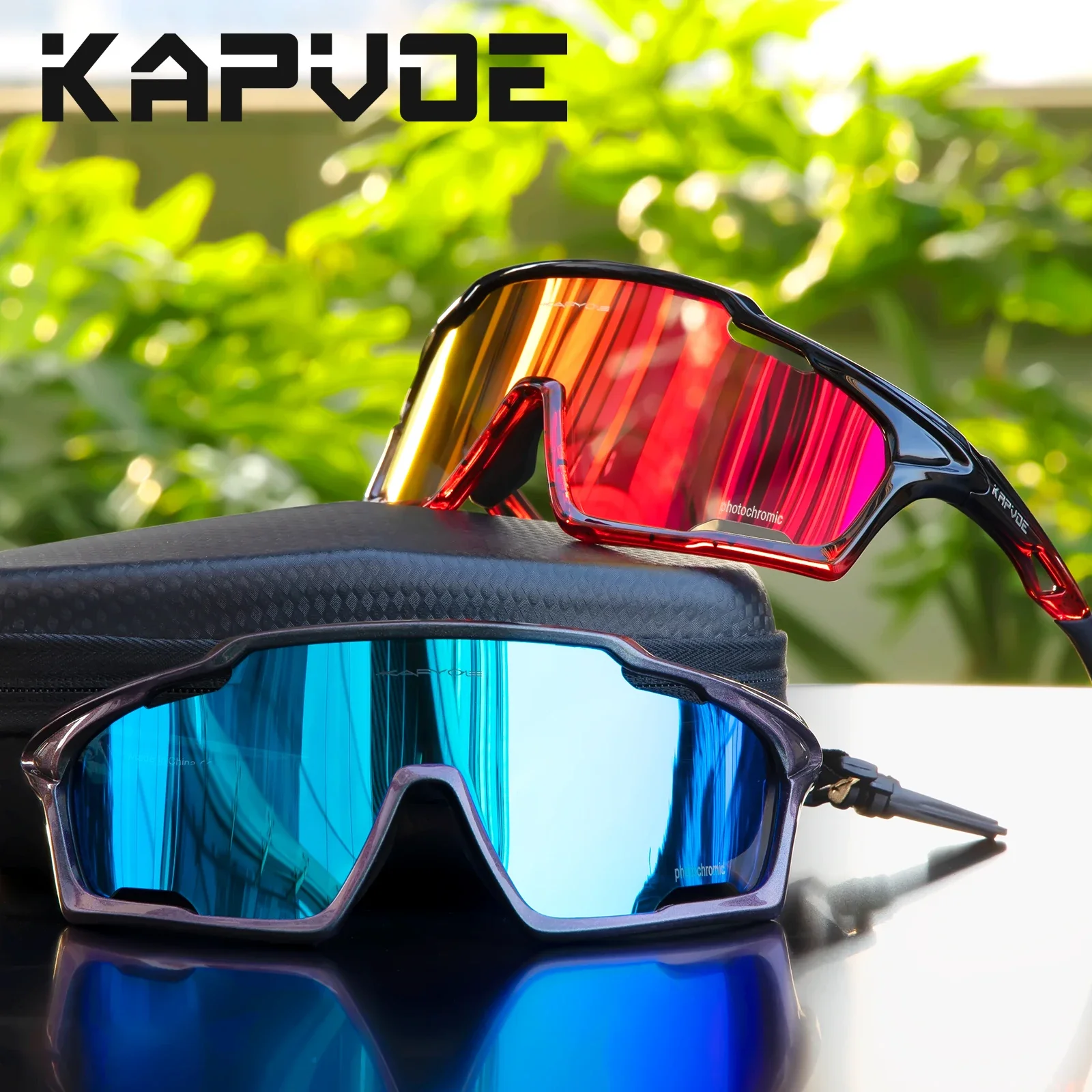 Kapvoe Red Photochromic Lens UV400 Sunglasses Glasses Cycling for Men Women Sport Road MTB ...