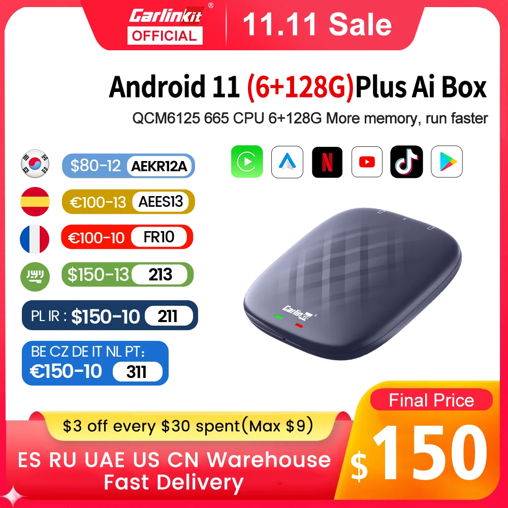 Qcm6125 6G+128G Carlinkit Carplay Ai Box Android 11 Plus Carplay ...