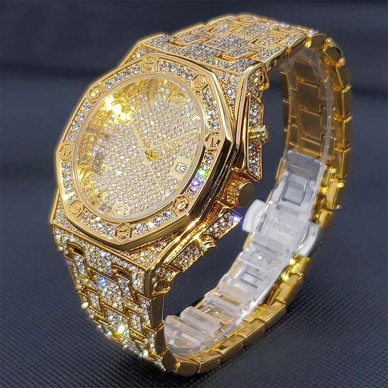 2020 Luxury Men Gold Watch Top Brand Luxury Rhinestone Diamond Watches For