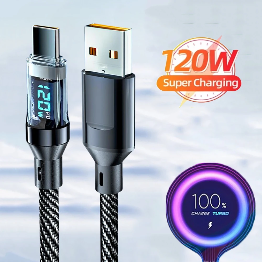 120 Вт светодиодный цифровой дисплей, кабель для быстрой зарядки USB ...
