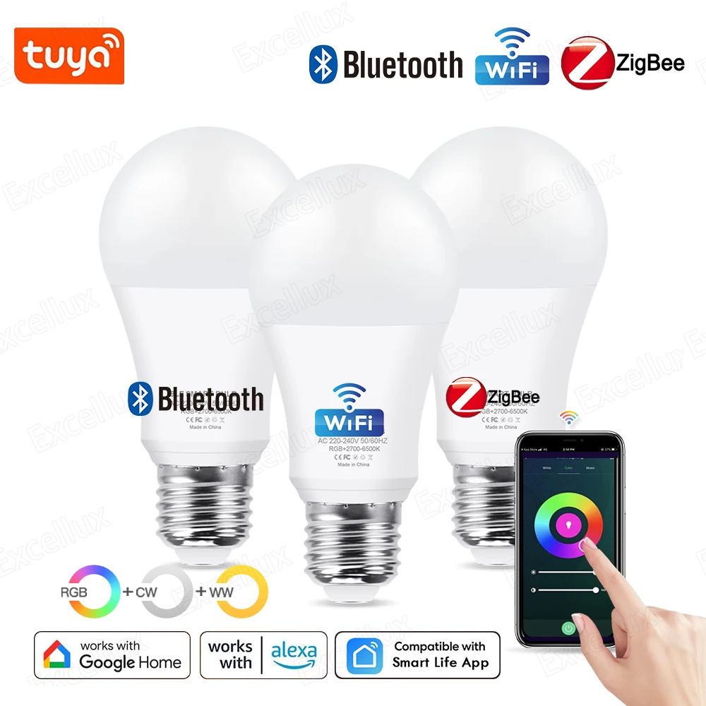 Excellux Светодиодная лампа Tuya E27 Zigbee 15 Вт | AliExpress
