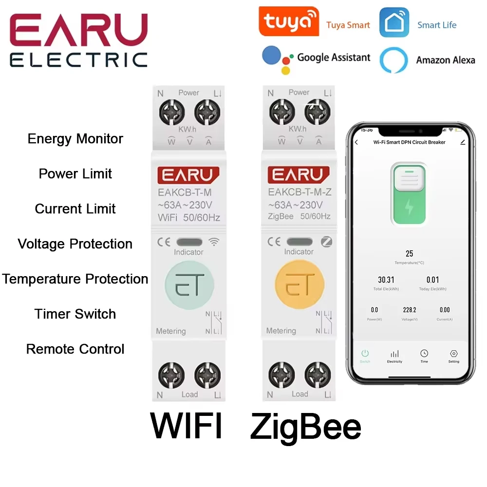 Умный автоматический выключатель Tuya WiFi Zigbee MCB 1P + N 63A ...