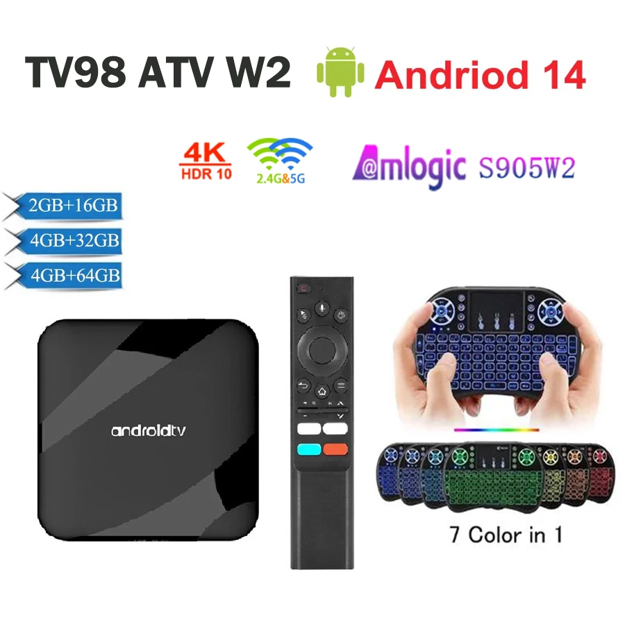 TV98 ATV W2 Ultra HD 8K Android 14 Smart TV Box Amlogic S905W2 2 ГБ 16 ГБ BT5.0 Dual Wi-Fi 2,4G ...