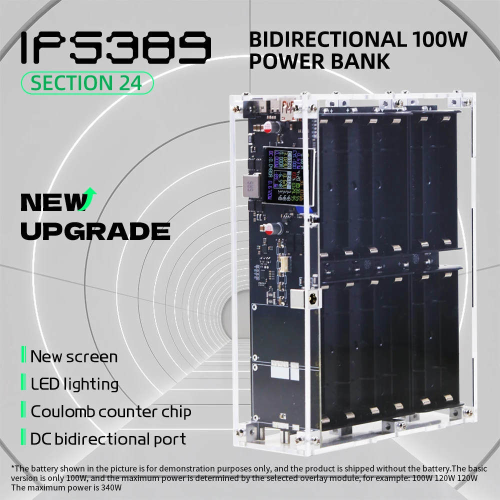 IP5389 Корпус Powerbank мощностью 340 Вт, 1,54-дюймовый IPS-экран 24 21700/18650 Без батареи ...
