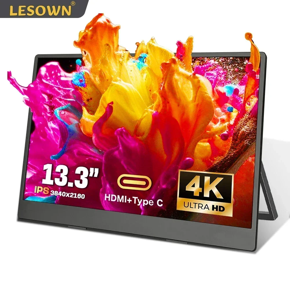LESOWN 13,3-дюймовый портативный монитор 4K UHD 3840x2160 IPS ЖК-дисплей с сенсорным экраном и ...