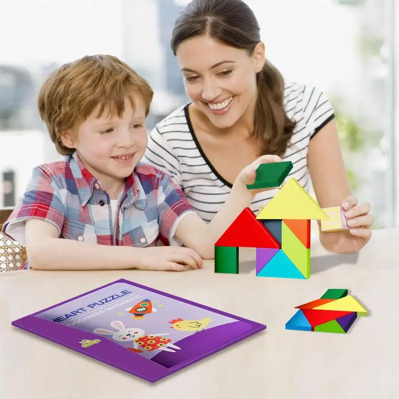 Tangram Puzzles For Kids Magnetic Wooden Block Puzzle Multishapes ...