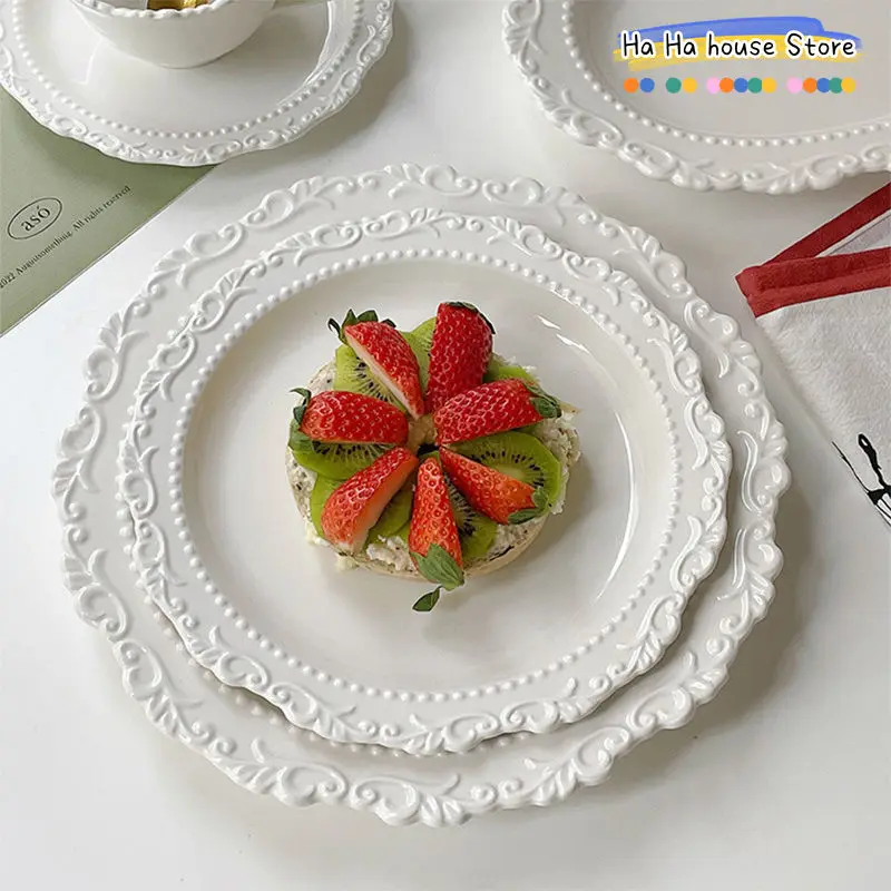 Ins рельефный керамический набор посуды в стиле ретро обеденная