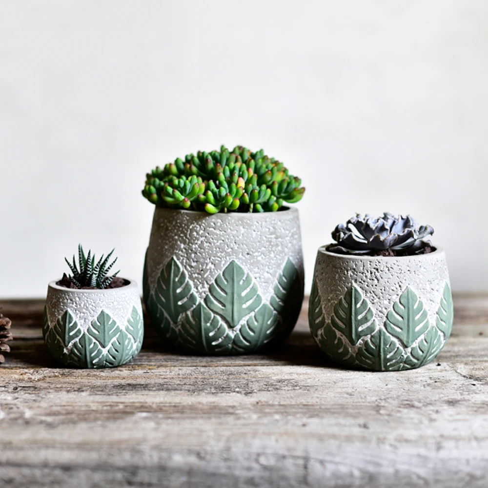 Бетонный цветочный горшок, силиконовая форма, текстура листа ...