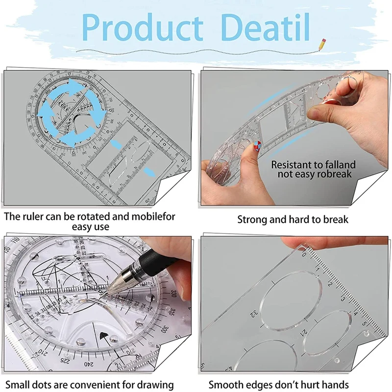6 Pieces Multifunctional Geometric Ruler Plastic Drawing Template ...