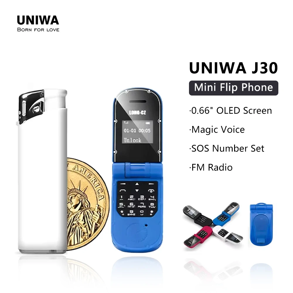 UNIWA J30 Мини-раскладной мобильный телефон с кнопкой Беспроводной ...