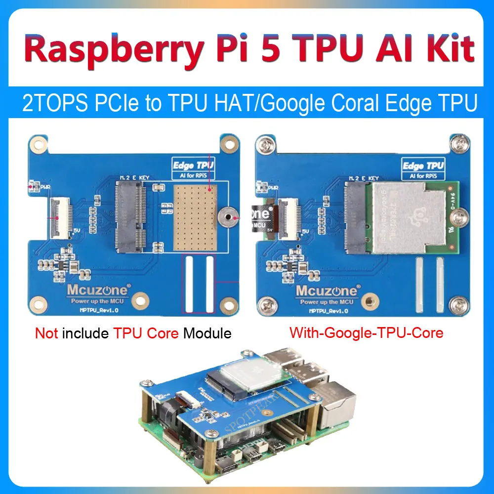Raspberry Pi 5 PCIe TPU HAT TPU AI Kit 2TOPS M.2 E-key Поддержка Google Coral Edge TPU для PI5 ...